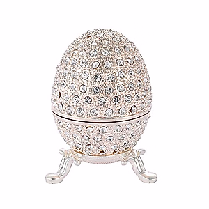 QIFU Mini Faberge Egg Style Mini Sliver Jewelry Trinket Box Hinged Unique Gift for Family