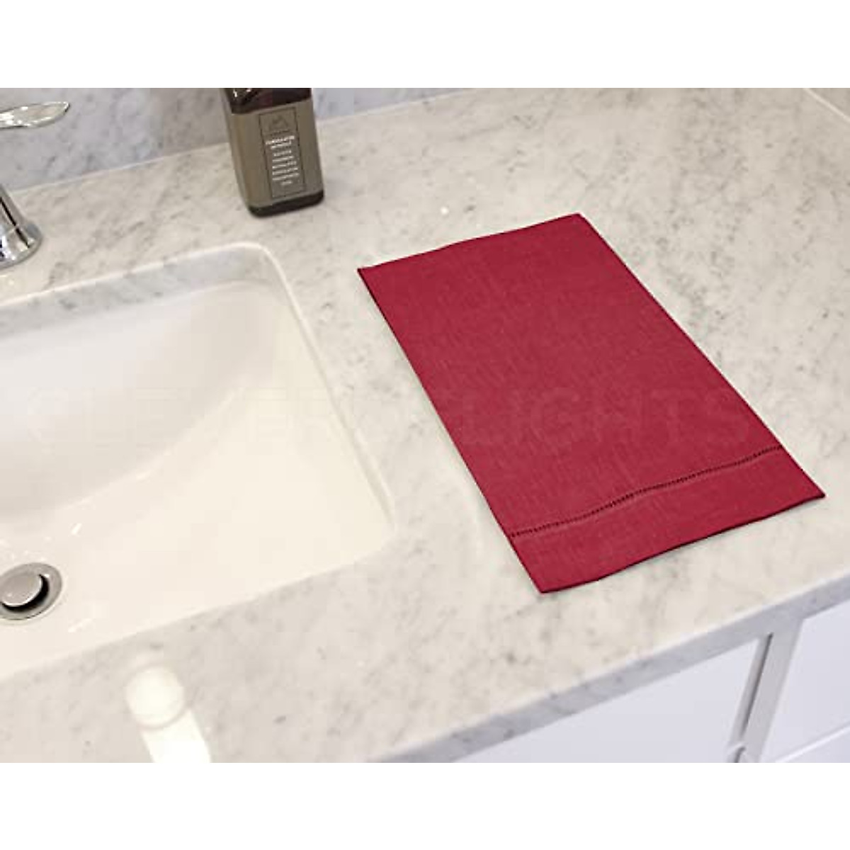 CleverDelights Red Hemstitched Hand Towels - 6 Pack - 14" x 22" - 55/45 Linen Cotton Blend