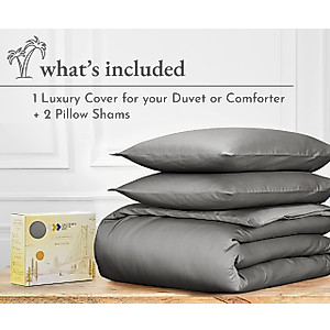 California Design Den Cotton Duvet Cover King Size, 3 Piece Slate Grey Bedding Set, 100% Pure Cotton Sateen Weave, 400 Thread Count Comforter Cover & Two Pillow Shams with Button Closure, Corner Ties