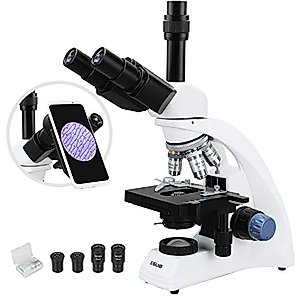 ESSLNB 40X-2000X Microscopes for Students Adults 3W LED Compound Lab Microscope with Phone Adapter X-Y Mechanical Stage N.A = 1.25 Abbe Condenser 2 Types of Power Supplies