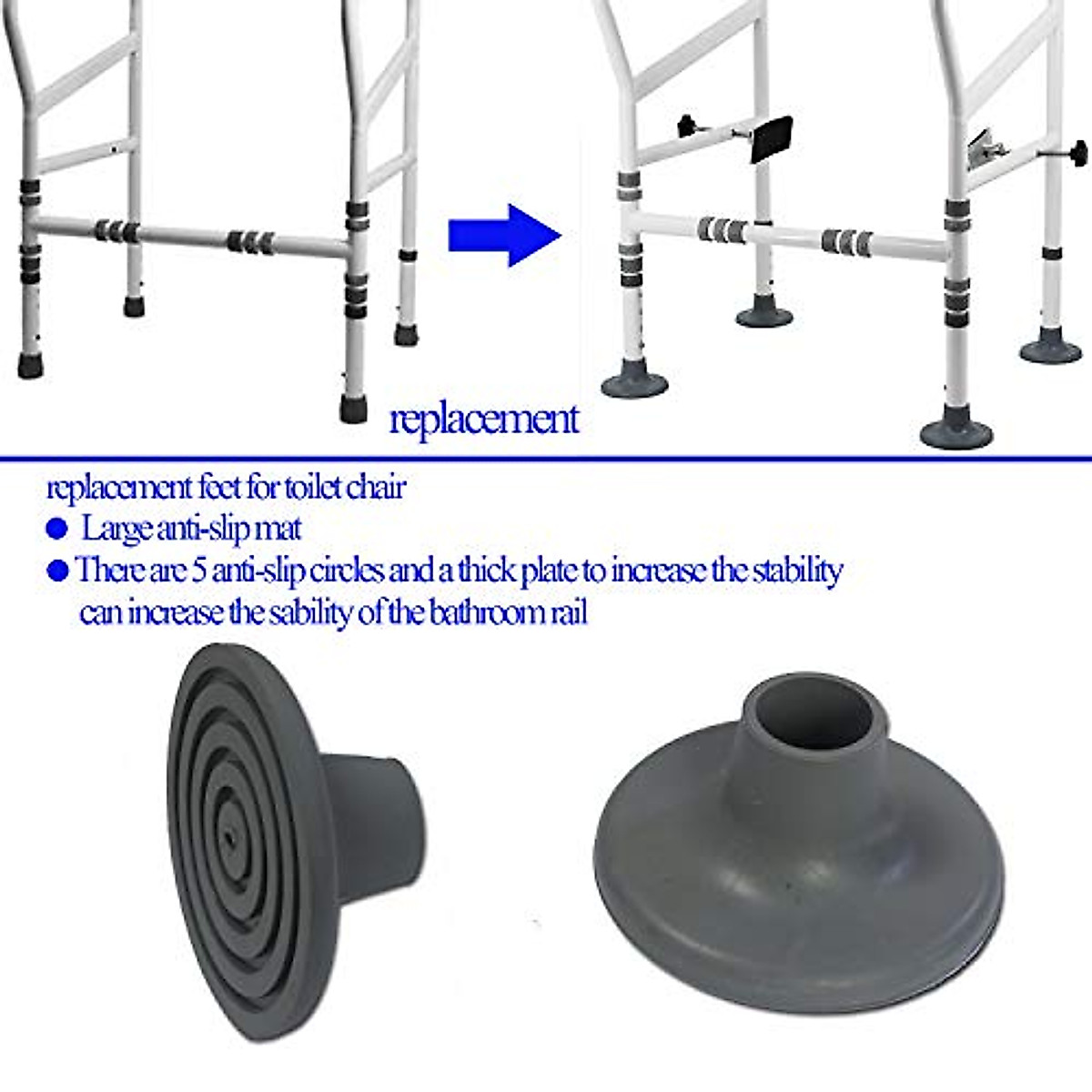 Replacement Feet for Assembly Toilet Safety Feet, Shower Stools and Transfer Bench for Elderly Disable with Upgrade Large Anti-Slip Mat (1-1/8)