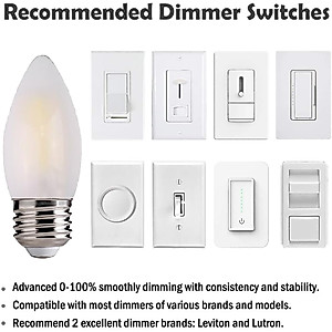KODBPJ E26 Candelabra Light Bulbs Frosted Chandelier Light Bulbs 25watt Equivalent 2700K Warm White B11 Torpedo Tip Dimmable 2W LED Decorative Candle Light Bulbs (6)