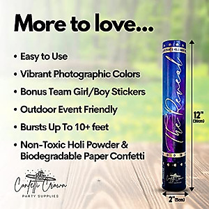 Confetti Crown Baby Gender Reveal Confetti Powder Cannon | 12” [PACK OF 4] 2 Pink & 2 Blue - 100% Biodegradable Confetti & Powder Smoke