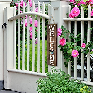 FUEMEILY 15.7'' Cute Mouse Seasonal Interchangeable Home Sign for Front Porch,18pcs Interchangeable Hanging Vertical Welcome Door Sign for Farmhouse/Wall/Porch Decor and Housewarming Gift