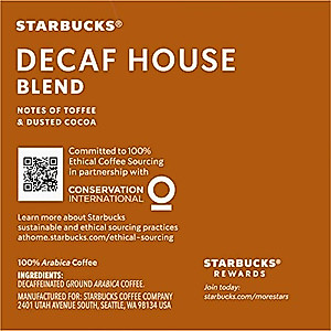 Starbucks Decaf House Blend Coffee K-Cup Pods, Medium Roast Decaffeinated Ground Coffee K-Cups for Keurig Brewing System, 10 CT K-Cups/Box (Pack of 3 Boxes)