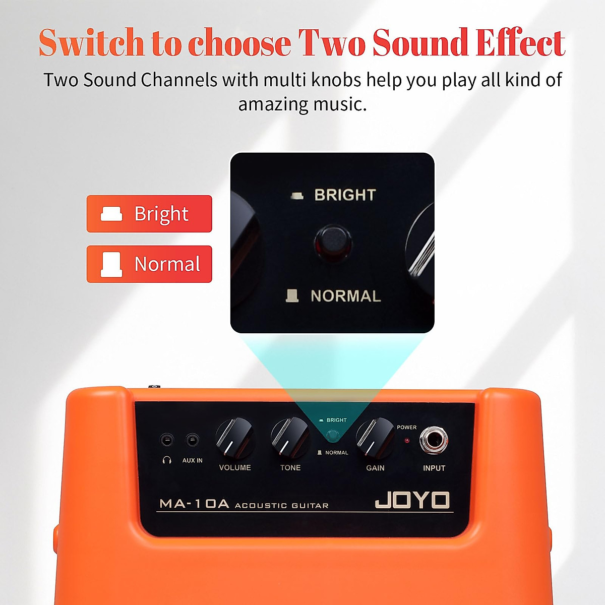 JOYO 10W Small Acoustic Guitar Amplifier Portable Mini Guitar Practice Amp Battery Powered Combo Guitar Amplifier Dual Channel for Acoustic Guitar & Ukulele (MA-10A)