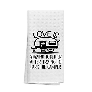 OHSUL Love is Staying Together After Trying to Park The Camper Highly Absorbent Kitchen Towels Dish Towels,Camping Hand Towels Tea Towel for Bathroom Kitchen Decor,Valentine’s Day Wedding Gifts