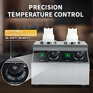 XXUNYNUIN Electric Cheese Sauce Warmer Commercial Hot Fudge Warmer and Nacho Cheese Warmer Dispenser with 86-185 ℉ Adjustable Sauce Warmer Dispenser with 650ml Squeeze Bottle*2