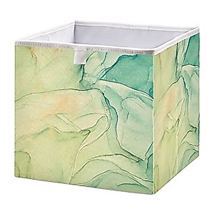 Green Marble Ink Modern Fluid Art Storage Bins Cubes Storage Baskets Fabric Foldable Collapsible Decorative Storage Bag with Handles for Shelf Closet Bedroom Home Gift 11" x 11" x 11"