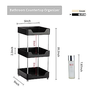 Dobbyby Bathroom Countertop Organizer 3 Tier Stainless Steel Vanity Shelves, Perfume Shelf Organizer, Makeup Cosmetics Counter Organizer and Skincare Storage for Dresser(3 Tier-Square-Black)