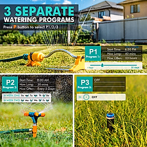 RESTMO Sprinkler Timer with Brass Inlet & Outlet, 3 Separate Programs Hose Timer, Programmable Water Timer for Garden Hose, Manual | Rain Delay | Automatic Watering System for Drip Irrigation and Lawn