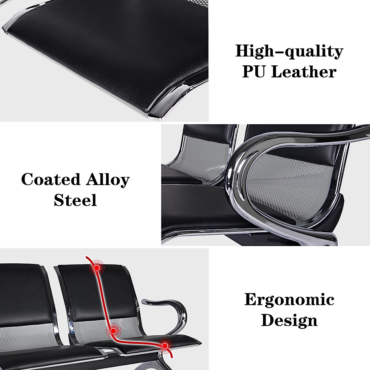 Kinfant 5-Seat Waiting Room Chairs Sofa Furniture - Office Guest Reception Chair with Armrest for Waiting Room Airport Hospital Bank (Black - PU+Mesh)