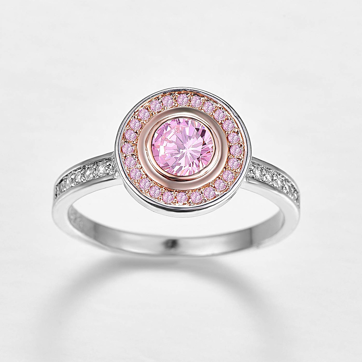 Psiroy 925 Sterling Silver Created Pink Topaz Filled Halo Promise Ring for Women Size 6