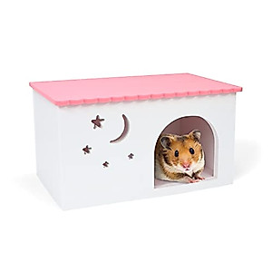 Wooden Hamster Hideout House Small Pets Sleeping Hut for Syrian Hamster Rat Mouse Baby Guinea Pig (Pink)