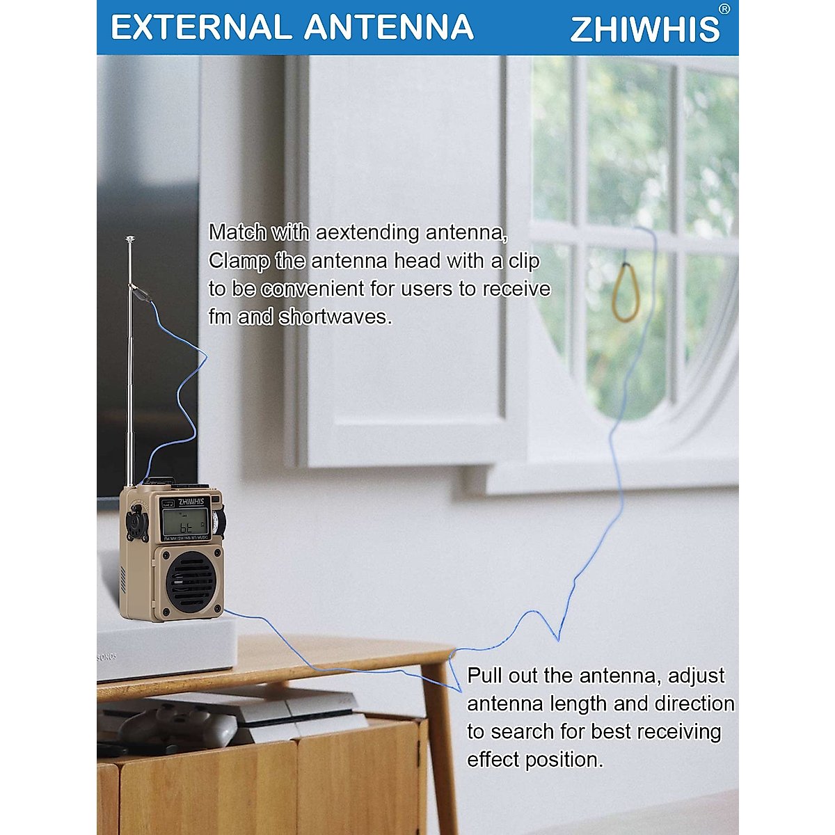 ZHIWHIS Shortwave Radio, MP3 Player with Weather Radios Portable AM FM, Retro Bluetooth Speaker with 6 EQ Modes, Rechargeable Alarm Clock Receiver with Sleep Time and NOAA Alerts ZWS-701