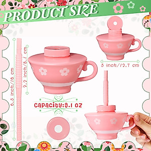 Zhehao Tea Cups with Straws and Lids, 9 oz Plastic Tea Cups Reusable Creative Party Tea Cups Bulk for Kids Birthday Baby Shower Princess Tea Party Supplies(12 Pieces)