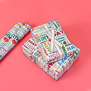 MAMUNU Happy Birthday Wrapping Paper for Kids Girls Boys Women Men, Gradient Light Color Happy Birthday Lettering Wrapping Paper Birthday, Gift Wrap Paper for Birthday Occasions, 6 Sheets, 17x30 Inch