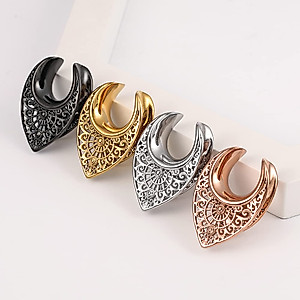 Casvort 2 PCS 10mm (00g) Hypoallergenic 316 Stainless Steel Silver Floral Saddle Hangers Tunnels Reverse Saddle Gauges Piercing Body Jewelry