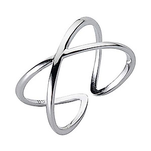 Kokoma 925 Sterling Silver Criss Cross X Open Ring Polished Shiny Adjustable Engagement Wedding Band Finger Wrap Rings Minimalist Fashion Jewelry Birthday