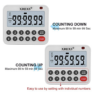 XREXS Digital Kitchen Timer Magnetic Countdown Up Cooking Timer Loud Alarm and Mute Optional, Magnet and Stand, Large Display Classroom Timer for Teachers (2 Batteries Included) Upgraded Version