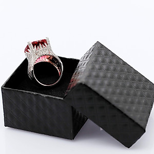 Uloveido Women's Rhodium Plated Volcanic Flame Design Big Red Statement Ring Cushion Cut Cubic Zirconia CZ Solitaire Rings Wedding Engagement for Women (Size 7) RA0414