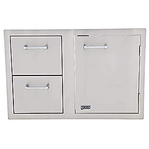 Lion Premium Grills 32-Inch Natural Gas Grill L75000 and Door and Drawer Combo with Towel Rack with 5 in 1 BBQ Tool Set Package Deal