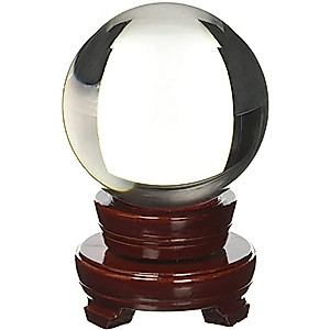 Amlong Crystal Meditation Divnation Sphere Feng Shui Crystal Ball, Lensball, Decorative Ball with Wooden Stand and Gift Box, Clear, 4.2 inch (110mm) Diameter