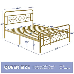 Topeakmart Queen Metal Platform Bed with Sparkling Star-Inspired Design Headboard and 13 Inch Underbed Storage, Antique Gold