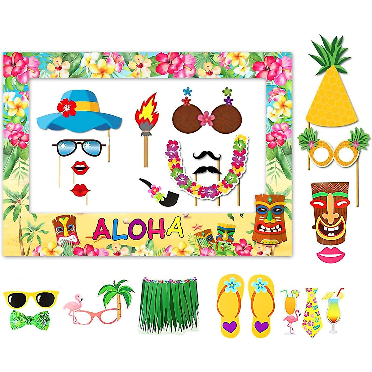 24 PCS Aloha Party Photo Booth Props Hawaiian Party Photo Booth Props Aloha Party Photo Booth Frame Aloha Party Supplies Aloha Baby Shower Decoration Aloha Bridal Shower