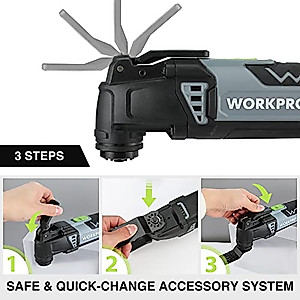 WORKPRO Oscillating Multi-Tool Kit, 3.0 Amp Corded Quick-Lock Replaceable Oscillating Saw with 7 Variable Speed, 3° Oscillation Angle, 17pcs Saw Accessories, and Carrying Bag