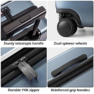 COOLIFE Luggage Suitcase Piece Set Carry On ABS+PC Spinner Trolley with pocket Compartmnet Weekend Bag (Titanium gray, 20in(carry on))
