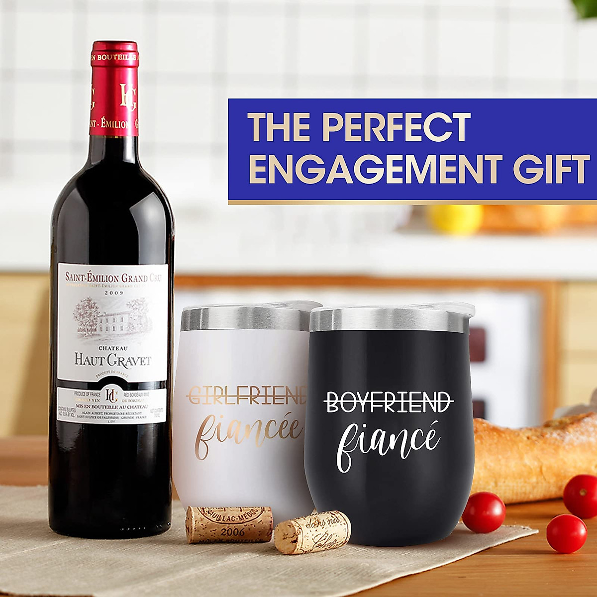 JETIKON Engagement Gifts for Couples Bride and Groom To Be Gift Set Fiance Fiancee Gift for Him and Her Boyfriend and Girlfriend Apron Wine Tumbler Gift Set Newly Engaged Gift Set for Mr and Mrs