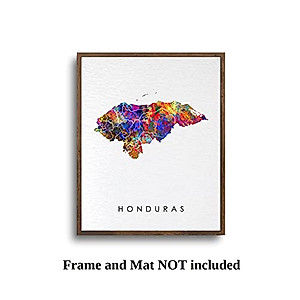 Dignovel Studios 8X10 Unframed Honduras Watercolor Art Print Map Motherland Country Caribbean Sea Central America illustrations Art Print Wall Wedding Poster Housewarming Wall Décor DN746