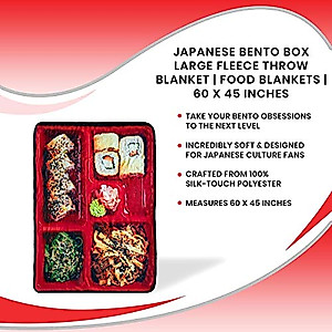 JUST FUNKY Japanese Bento Box Large Fleece Throw Blanket | Decorative Throw Blanket Features Detailed Images of Food | Collectible Japanese Culture Throw Blanket | Measures 60 x 45 Inches