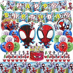 Spidey and His Amazing Friends Birthday Decorations, Spidey and Friends Party Supplies Include Banner, Foil Balloons, Cake Toppers, Tablecloth for Spidey Theme Party