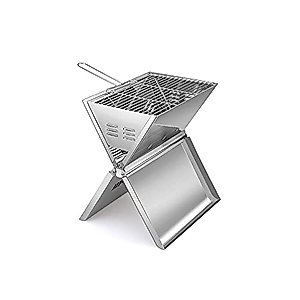 Ved Portable Barbecue Grill - Foldable Notebook-Style 2 to 3 Person BBQ Griller Made with Stainless Steel - Charcoal Smoker for Terrace, Patio, Backyard, Camping, Hiking & Beach Trips - 35x24x39cm