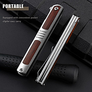 QZL Pocket Knife for Men, Folding Knife with Clip, with D2 Steel Blade, Safety Liner Lock, Sharp Knife for Outdoor Tactical Survival Camping Hunting Fishing, Cool Knifes for Dad