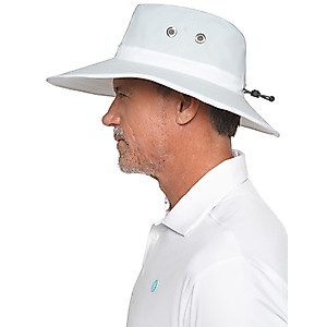 Coolibar UPF 50+ Men's Women's Matchplay Golf Hat - Sun Protective (Large/X-Large- Silver/White)
