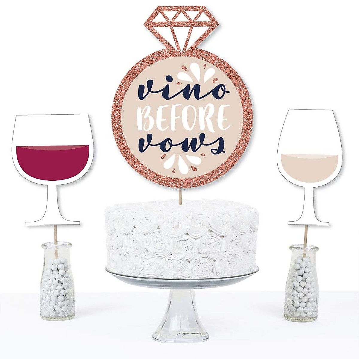 Big Dot of Happiness Vino Before Vows - Winery Bridal Shower or Bachelorette Party Centerpiece Sticks - Table Toppers - Set of 15