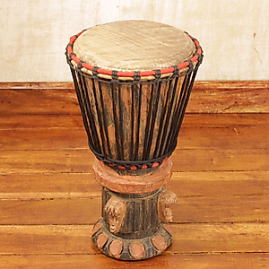 NOVICA Hand Carved Wood Goatskin Djembe Drum with Cotton Strap, Think Together'