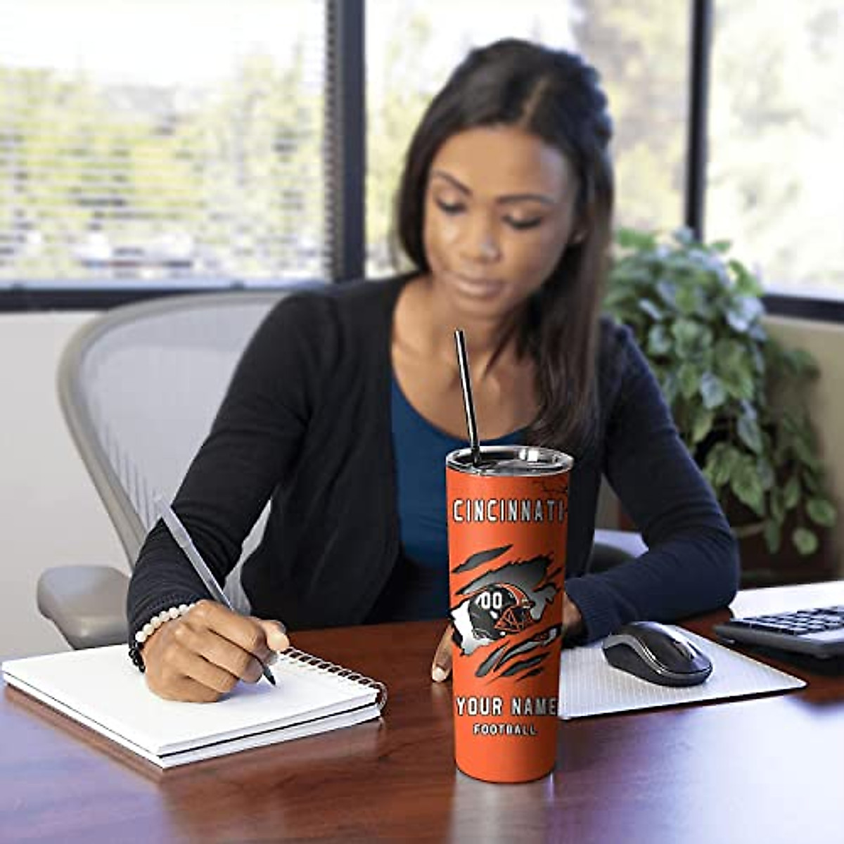 20oz Customs Football City Tumbler with Lid and Straws, Personalized Football GIfts for Fans, Travel Cup Adds Your Name and Number