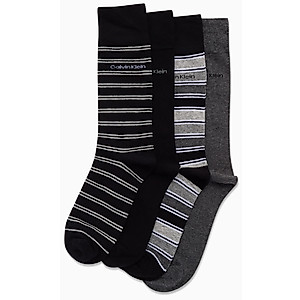Calvin Klein Men's Dress Socks - Cotton Blend Crew Patterned Socks (4 Pack), Size 7-12, Black Assorted