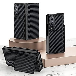 BAILI Samsung Z Fold 4 Leather Wallet Case,Samsung Galaxy Z Fold 4 Case with Card Slots,Galaxy Z Fold 4 Case with Card Holder Kickstand and Detachable Pen Slot Protective Case Carbon Fiber