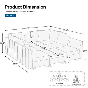 Belffin Large Modular Sectional Sofa Sleeper Sectional Couch with Storage Velvet Sectional Sofa Bed for Living Room, 9 Seats, Blue