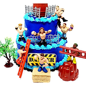 Wrestler Rumblers Wrestling Action Cake Topper With Random Wrestler Figures And Accessories (Unique Design)
