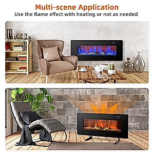 Tangkula 42 Inches Electric Fireplace, Freestanding & Wall-Mounted Electric Heater, 1400W Electric Fireplace with Timer, Remote Control, Touch Screen, 7 Flame Colors, Overheating Protection