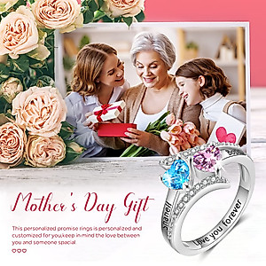 OPALSTOCK To Mom from Daughter Gifts Personalized Promise Rings for Her 2 Birthstones Name Rings for Couples Mothers Name Rings for New Mommy