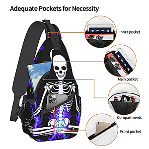 YAkkYA Men & Women Travel Backpack Camping Outdoor Bag, Trippy Meditation Skeleton Sling Backpack Bag for Business Travel Hiking - Durable Carry On Bag