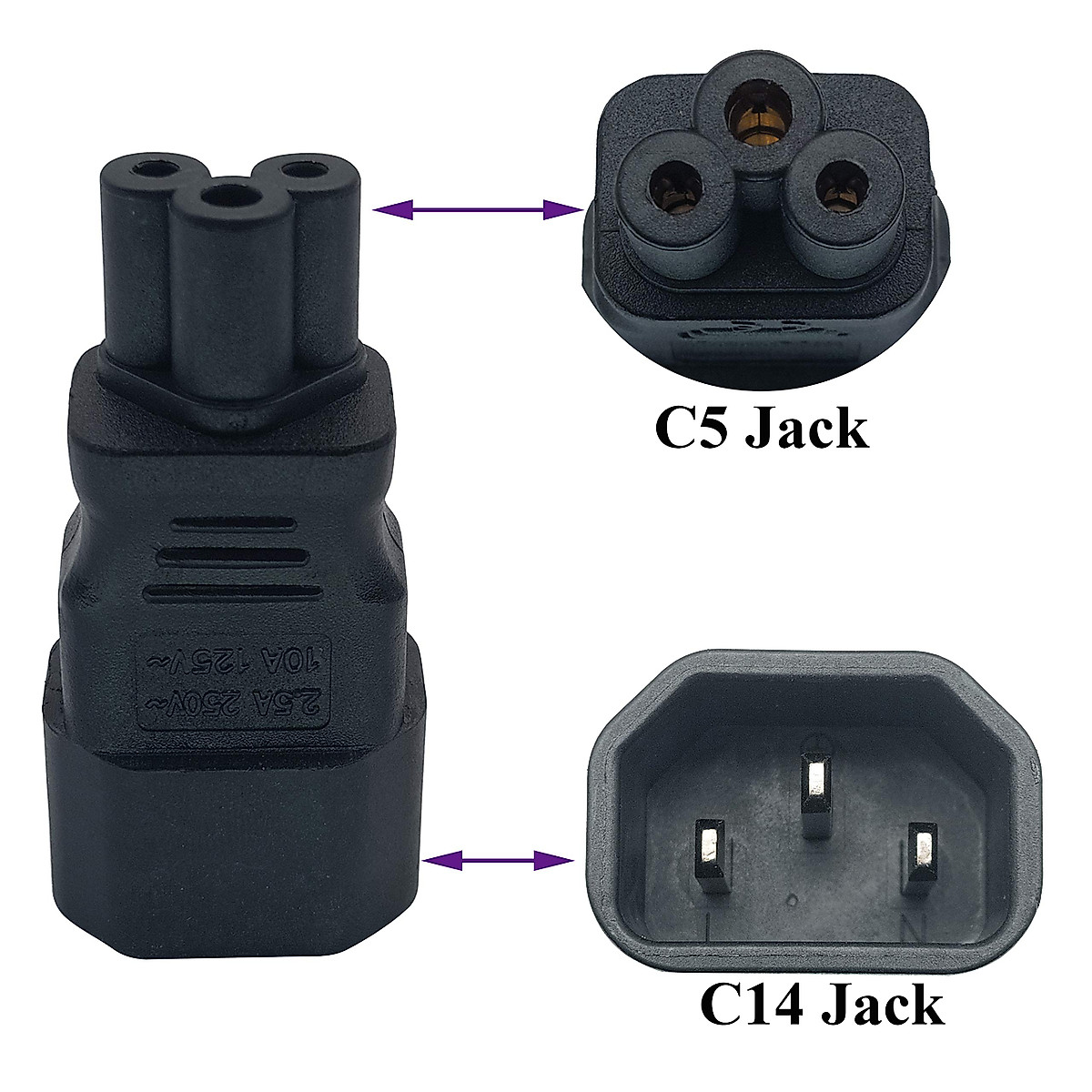 AAOTOKK IEC 320 C14 to C5 AC Adapter, 10A 125V IEC 3Pole Male to Mickey Mouse 3Pole Female Power Adapter,C5 to C14 AC Converter for Mickey Mouse Laptop Receptacle Converter (2 Pack-C5 to C14)