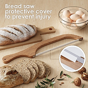 kaiqiber Bread Knife for Homemade Bread,Wooden Bread Bow Knife,suitable for sour bread and homemade bread-Bow shaped design-16 Wooden Serrated Bread SlicerKnife-Premium Stainless Steel